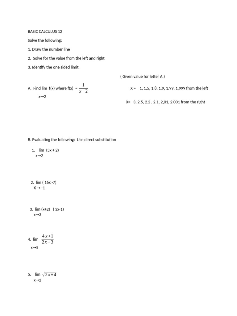 Basic Calculus Limits and Evaluations | PDF