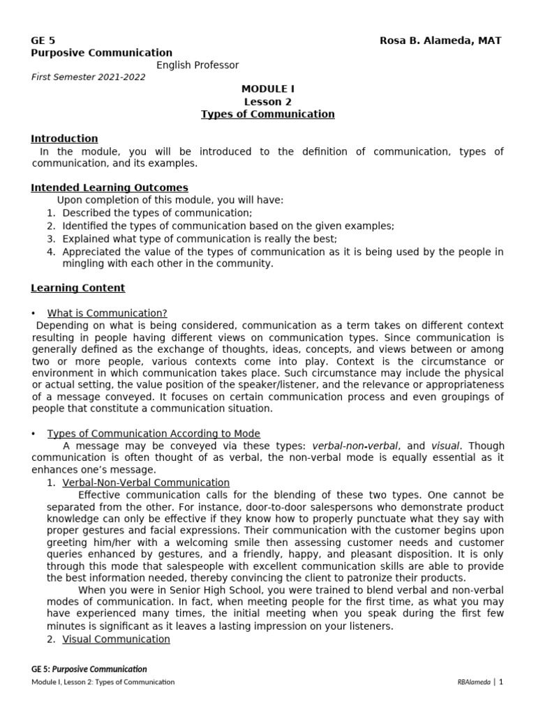 GE 5 PURPOSIVE COMMUNICATION Module 1 Lesson 2 R. Alameda 2021 2022 ...