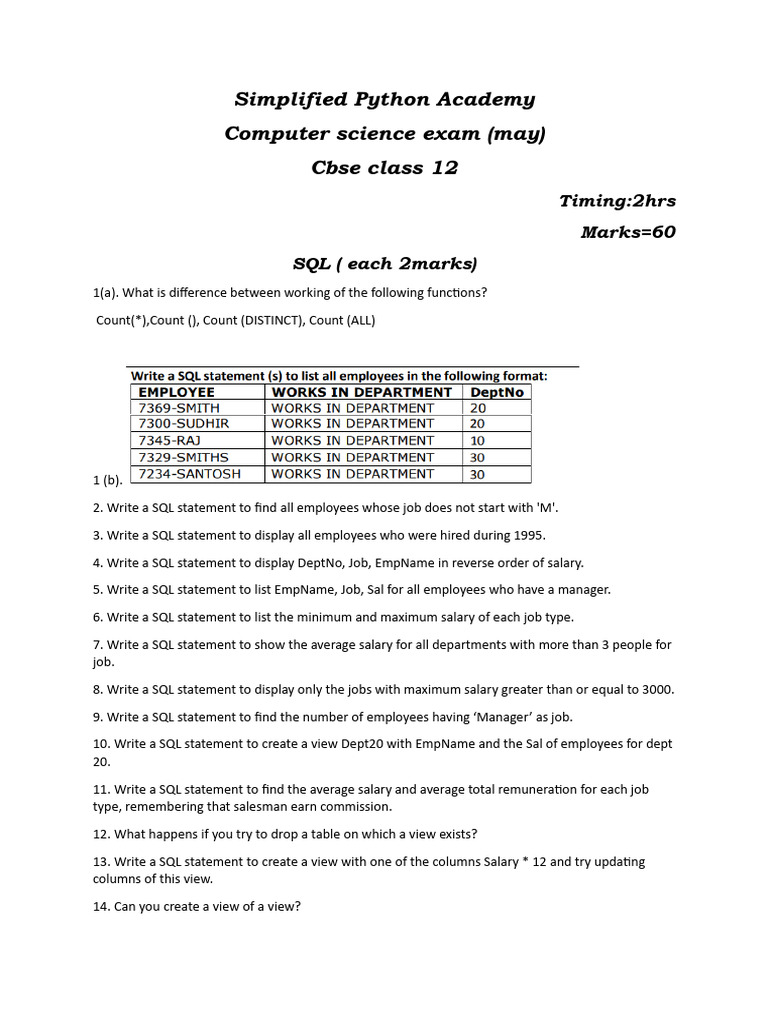 May Question Paper | PDF | Salary | Sql