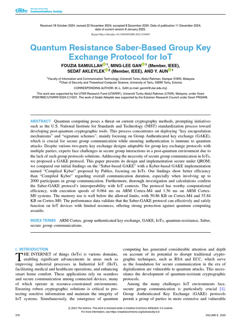 Quantum Resistance Saber-Based Group Key Exchange Protocol For Iot | PDF | Cryptography ...