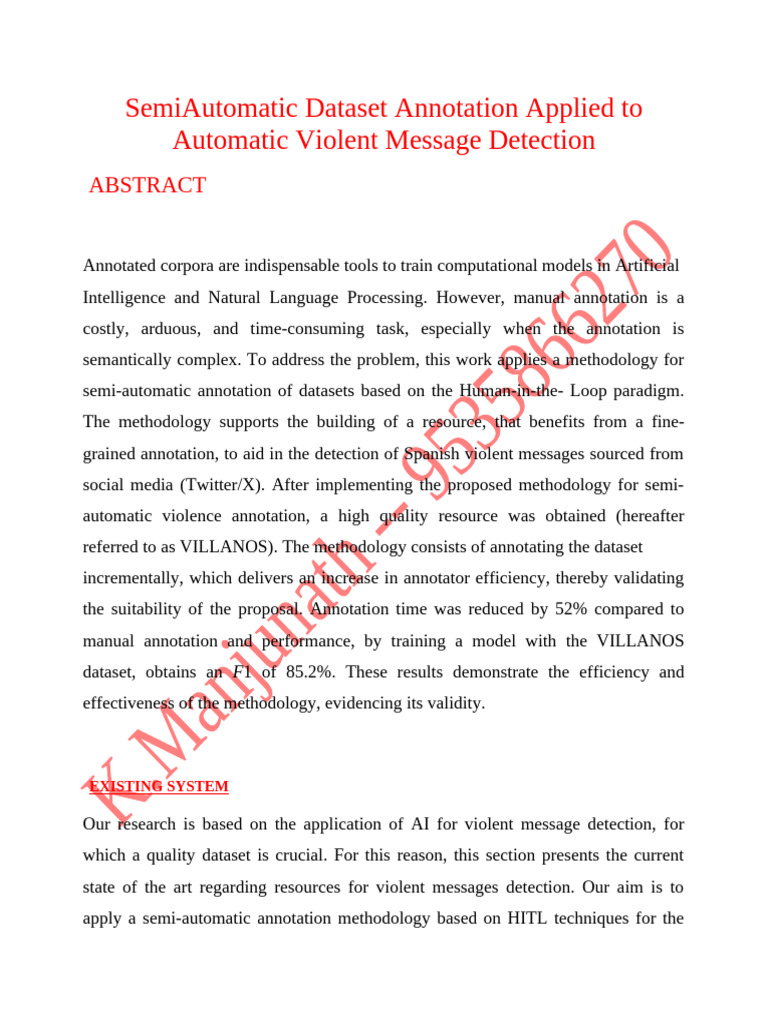 SemiAutomatic Dataset Annotation Applied to Automatic Violent Message Detection | PDF | Machine ...
