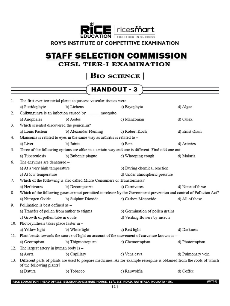 Bio Handout 3 (Q) | PDF | Pollen | Stomach