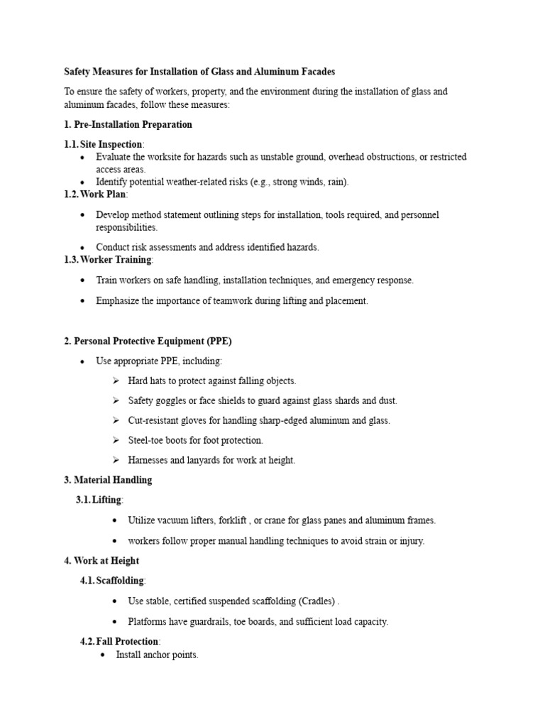 Glass Installation Safety Guidelines | PDF | Personal Protective ...