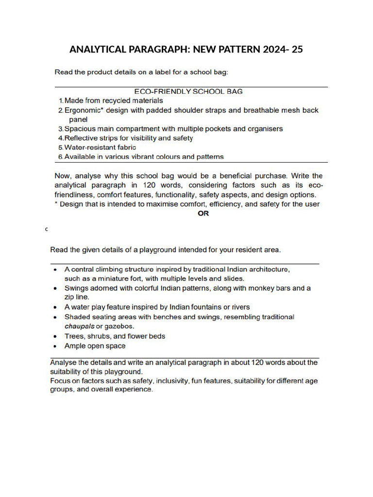 Analytical Paragraph 2024 - 25 New Pattern | PDF