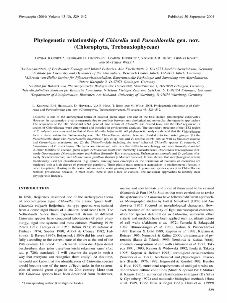 Krienitz Et Al_04 - Chlorella Parachlorella | PDF | Biology