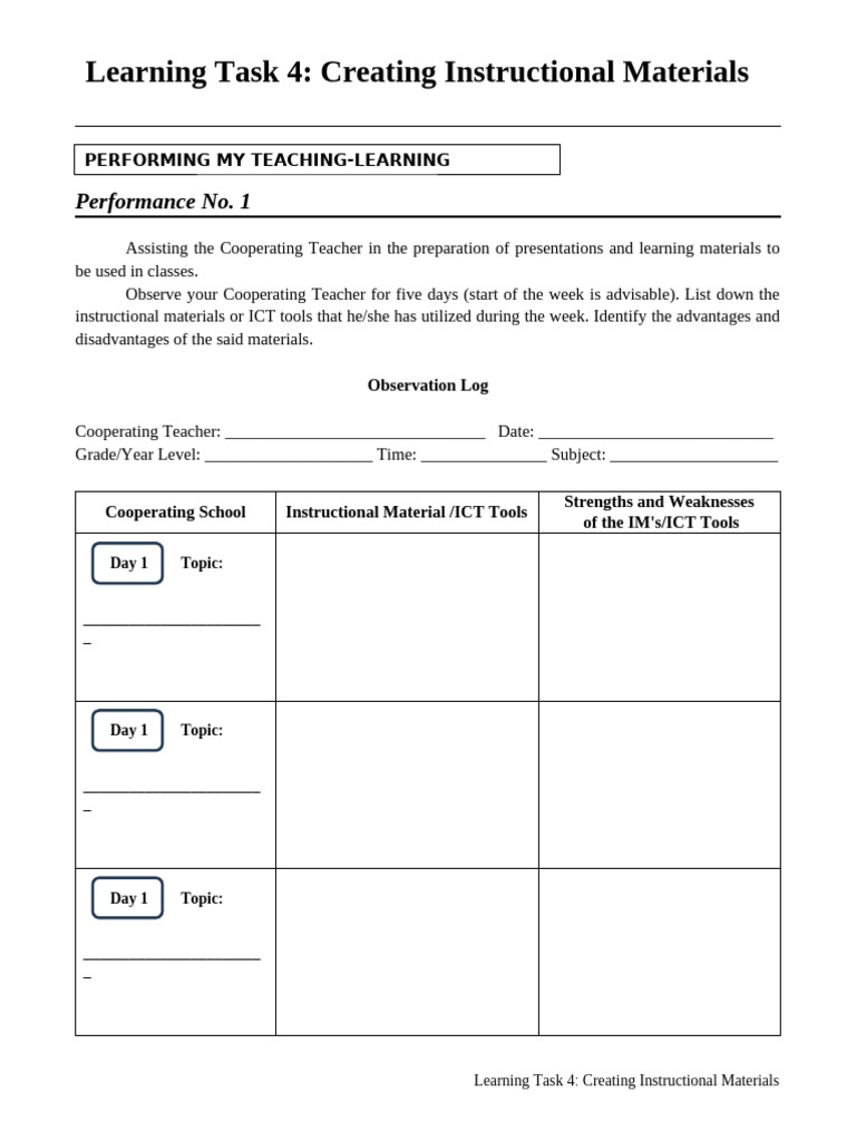 Learning Task 4 - Creating Instructional Materials | PDF | Educational ...