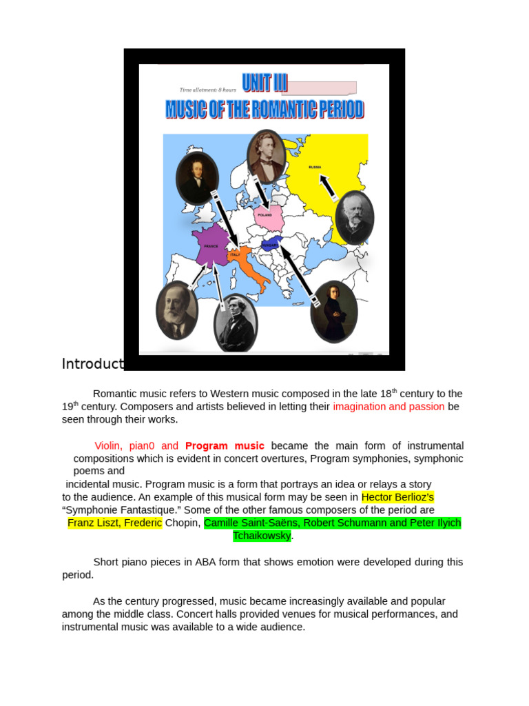 QUARTER 3 Music of Romantic Period Grade 9 W1 | PDF | Romantic Music ...