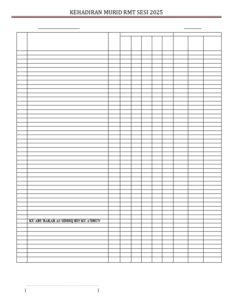 Borang Kehadiran RMT 2025 | PDF