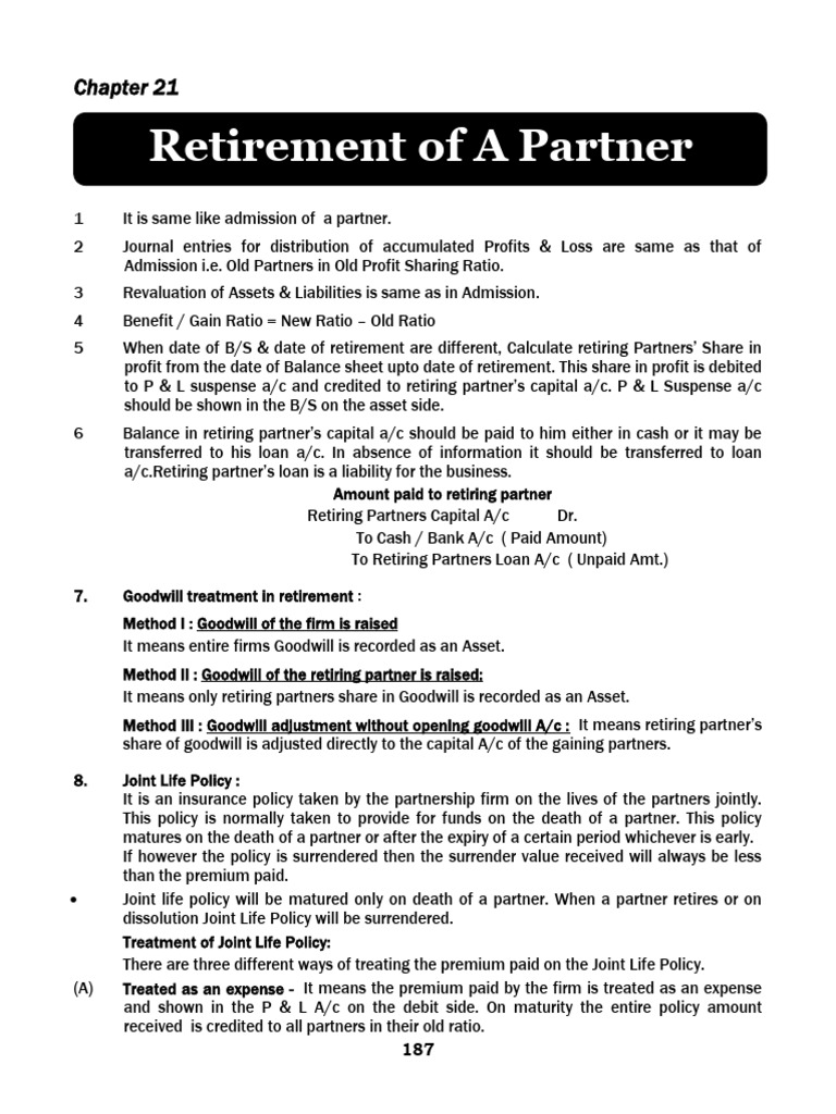 21 Retirement of Partner | PDF | Goodwill (Accounting) | Debits And Credits