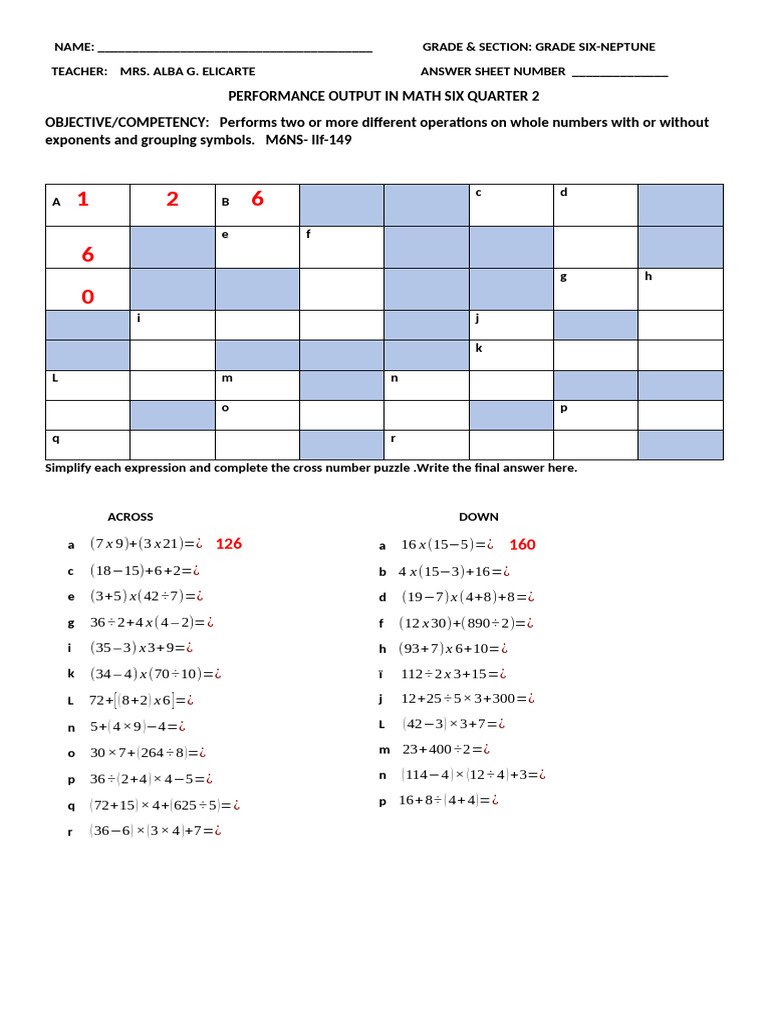 Math Performance Output Grade 6 | PDF