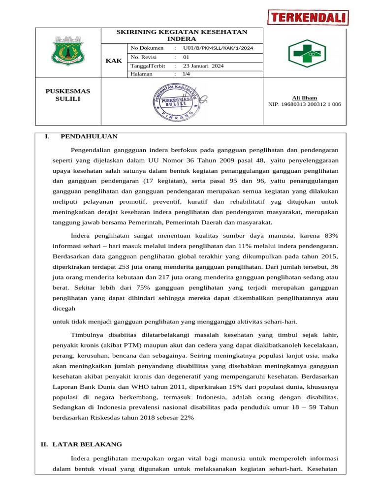 KAK Kesehatan Indera 1 | PDF