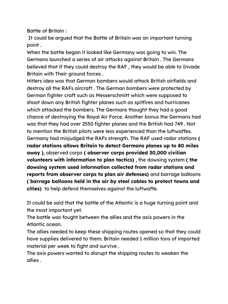 Key Turning Points in WWII Battles | PDF | Battle Of Britain | Luftwaffe