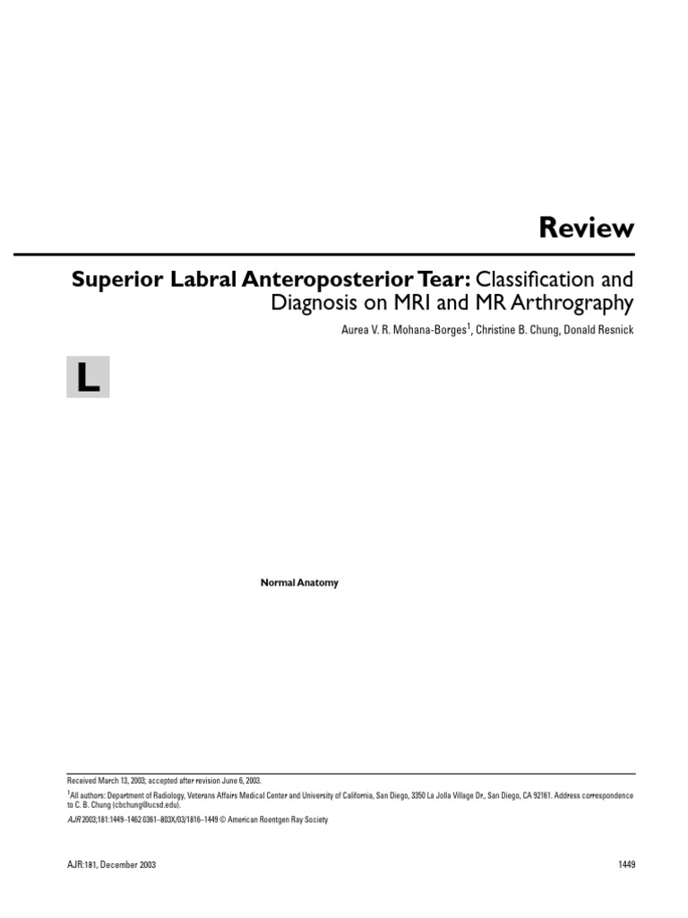 Resnick Et Al 2012 Superior Labral Anteroposterior Tear Classification ...