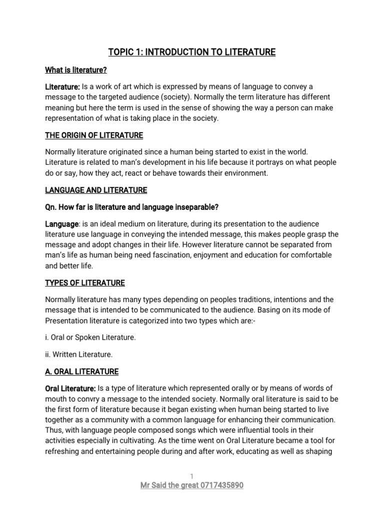 Introduction To Literature | PDF