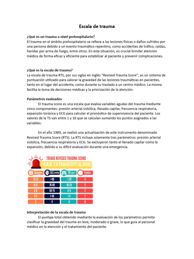 Escala RTS para Evaluación de Trauma | PDF | Presión sanguínea ...