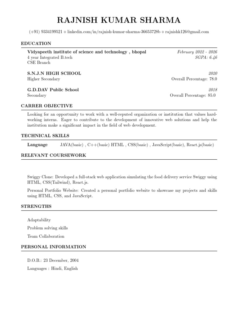 Devansh Soni S CV | PDF