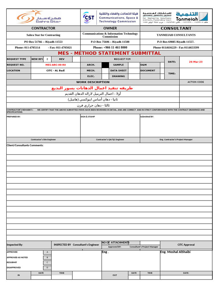 2023-03-26 Citc - Mes - Method Statement Submittal | PDF