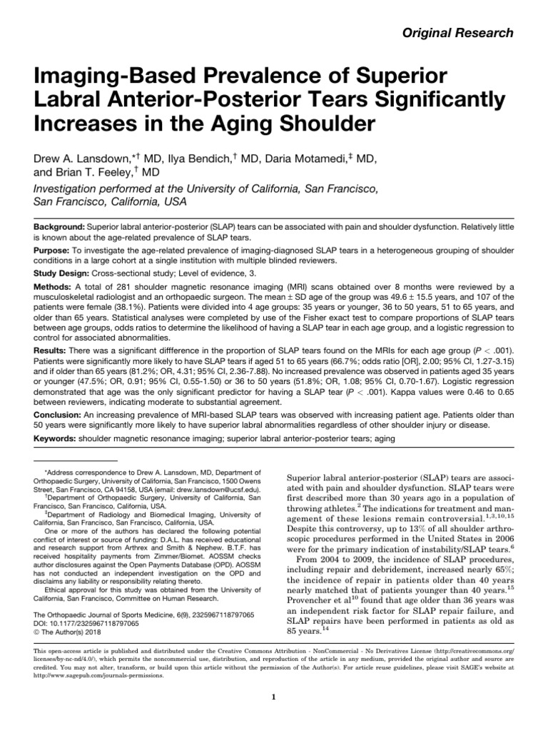 Imaging-Based Prevalence of Superior Labral Anterior-Posterior Tears ...