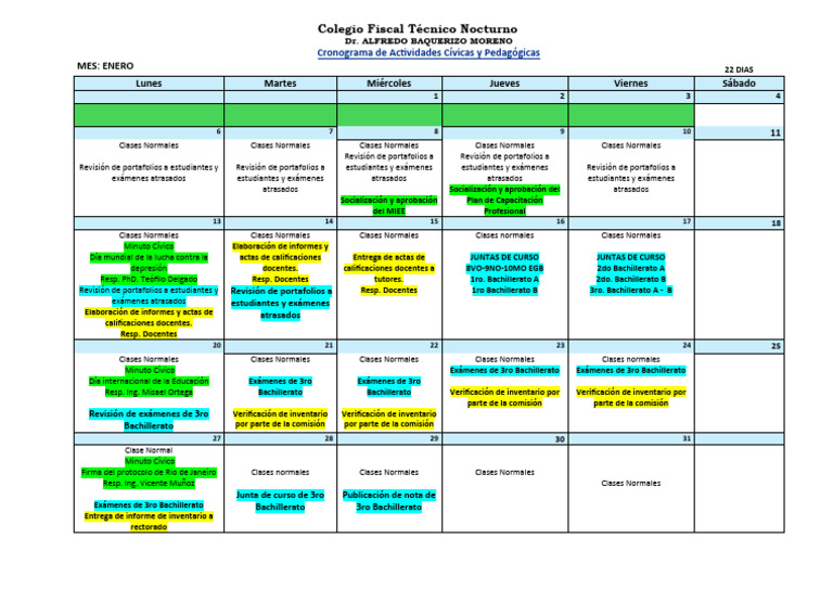 Cronograma Mensual Abm - Enero 2024-2025 | PDF