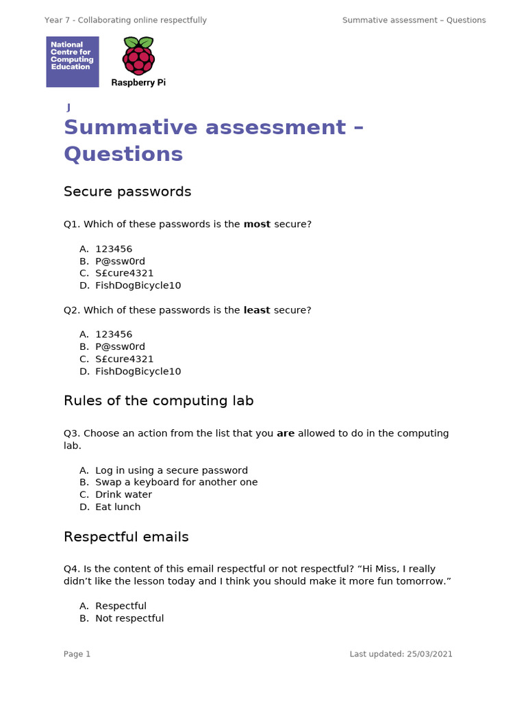 Summative Assessment - Y7 - Impact of Technology - Collaborating Online ...