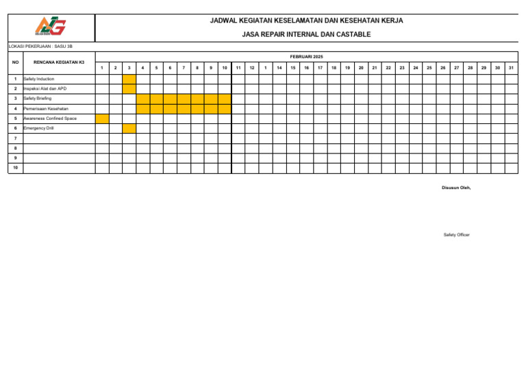 JADWAL KEGIATAN K3 TA SASU 3B_JASA REPAIR INTERNAL DAN CASTABLE | PDF
