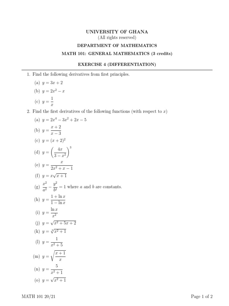 Differentiation Exercise | PDF