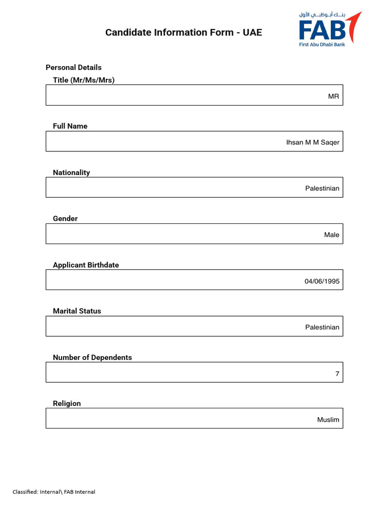 Candidate Information Form - FAB UAE | PDF | United Arab Emirates ...