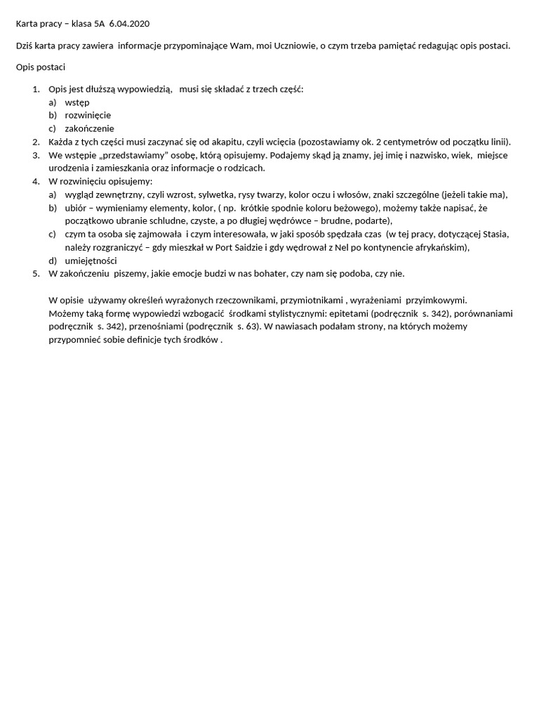 Karta Pracy Jezyk Polski 5a 06042020 | PDF