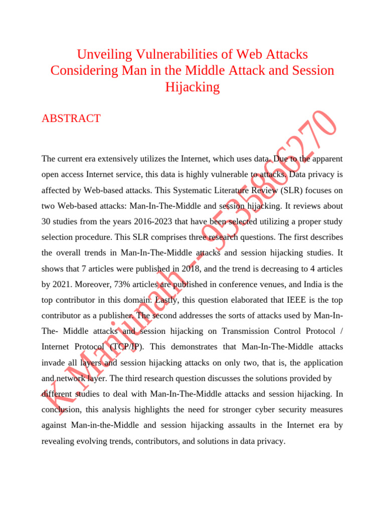 Unveiling Vulnerabilities of Web Attacks Considering Man in The Middle Attack and Session ...