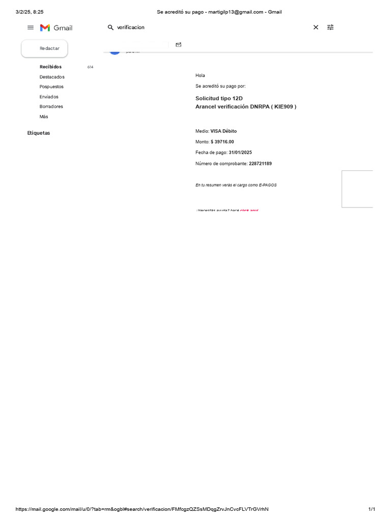 Confirmación Pago DNRPA 12D 2025 | PDF