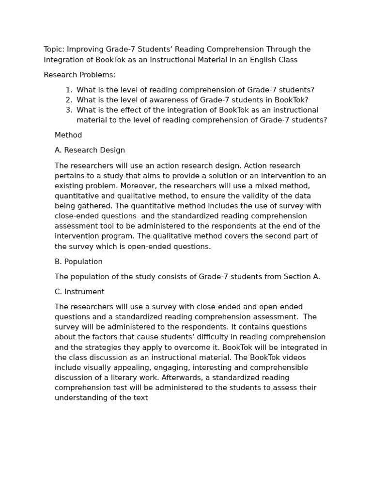 Boosting Grade-7 Reading with BookTok | PDF | Methodology | Reading ...
