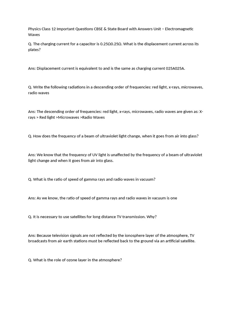 Physics Class 12 Important Questions CBSE | PDF | Photoelectric Effect ...