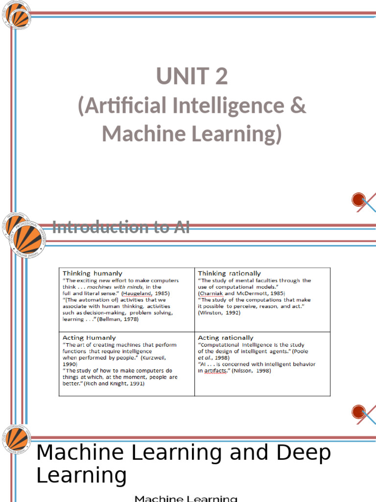 Unit2Artificial Intelligence and Machine Learning | PDF