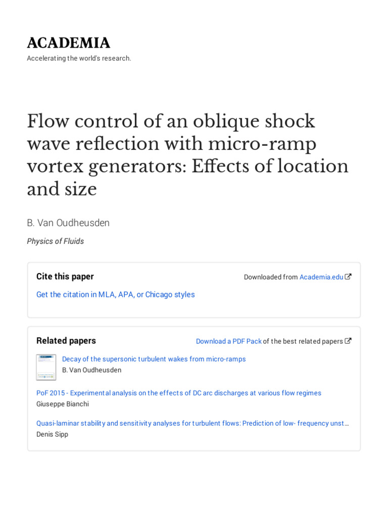 “Flow Control of an Oblique Shock Wave Reflection With Micro Ramp ...