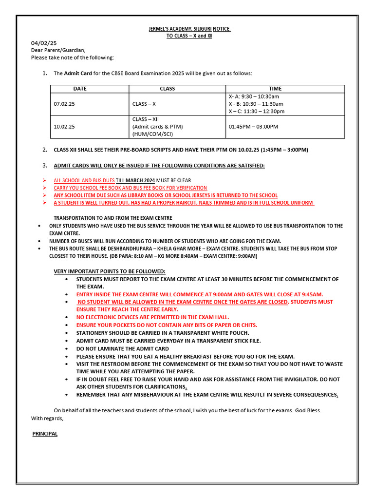 Class X & XII Board Exam Notice | PDF | Public Transport | Transport