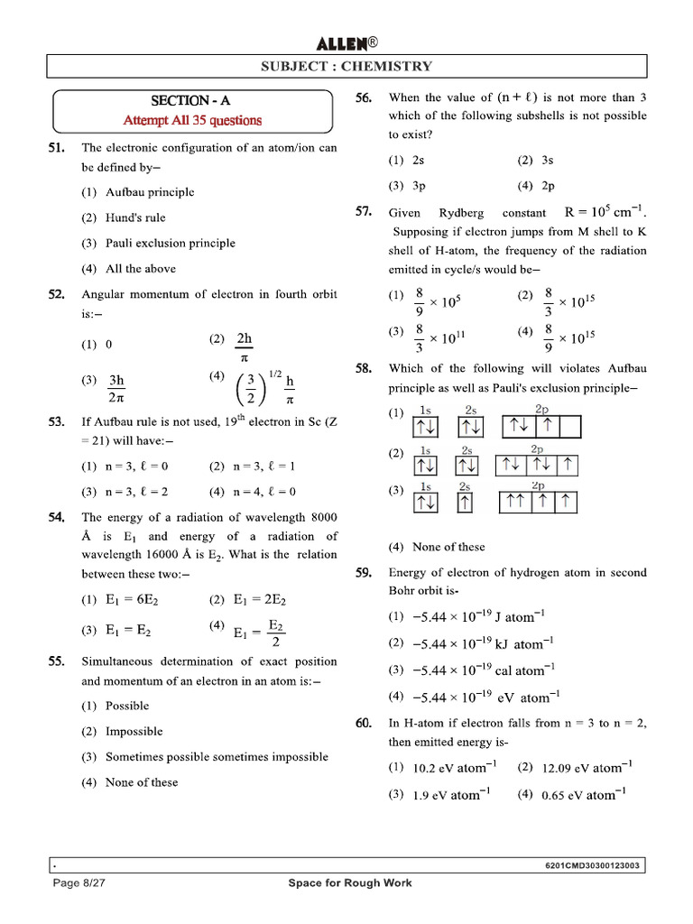 Atomic Structure - Practice Test Paper | PDF
