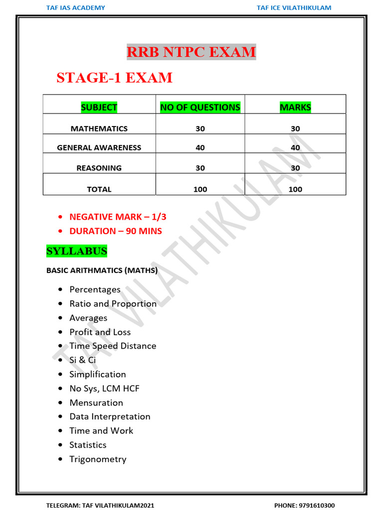 RRB NTPC Syllabus | PDF
