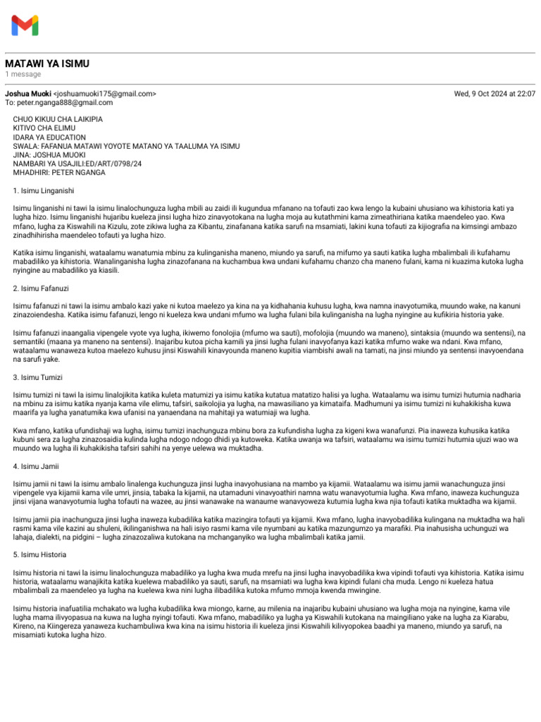 Gmail - MATAWI YA ISIMU | PDF