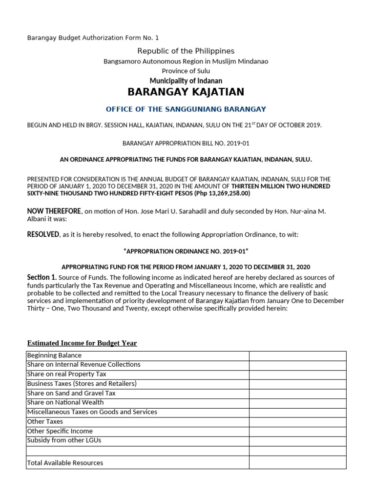 Barangay Budget | PDF | Taxes | Expense