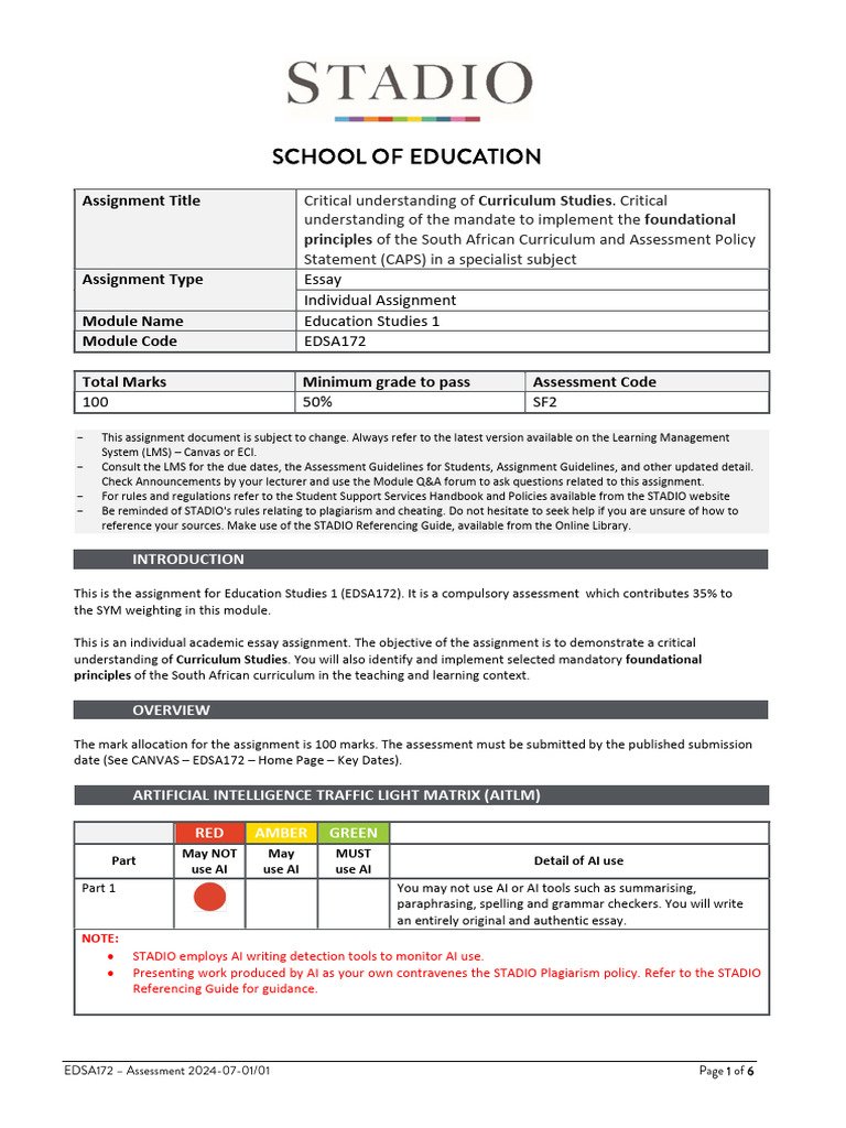 Curriculum Studies Essay Guidelines | PDF | Curriculum | Educational ...