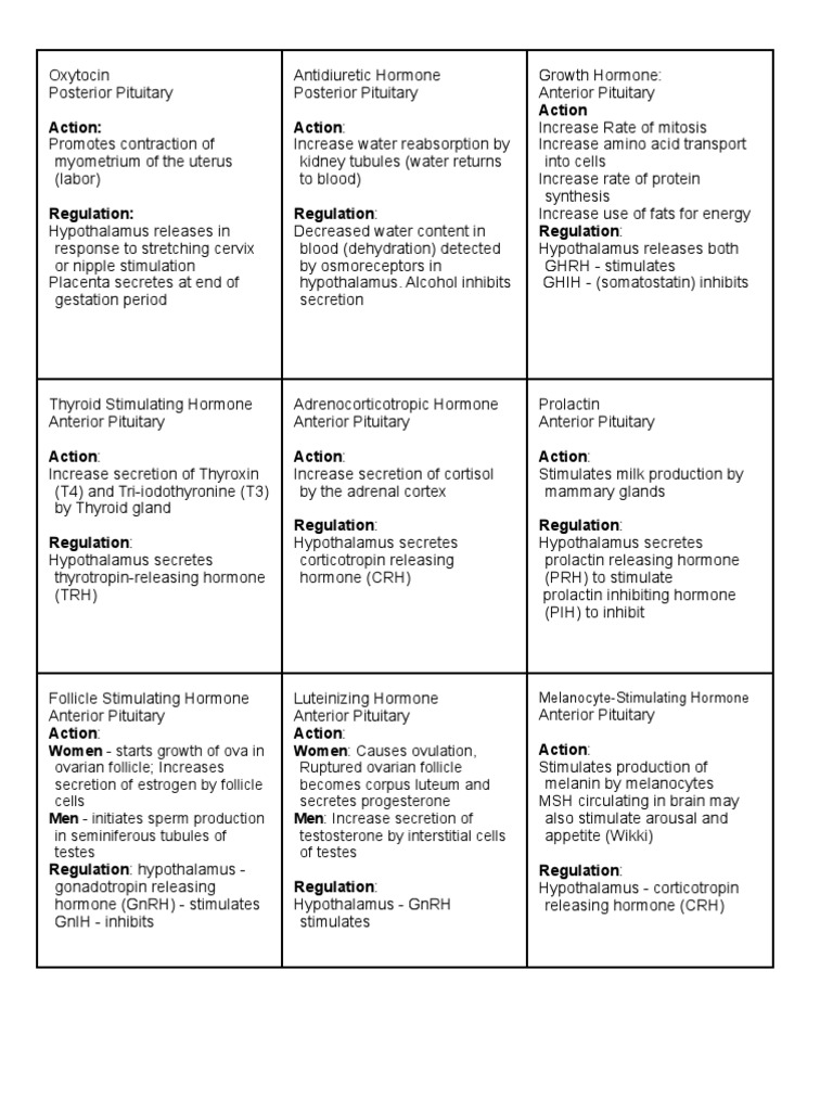 Endocrine Hormone Table Word | PDF | Adrenal Gland | Hypothalamus