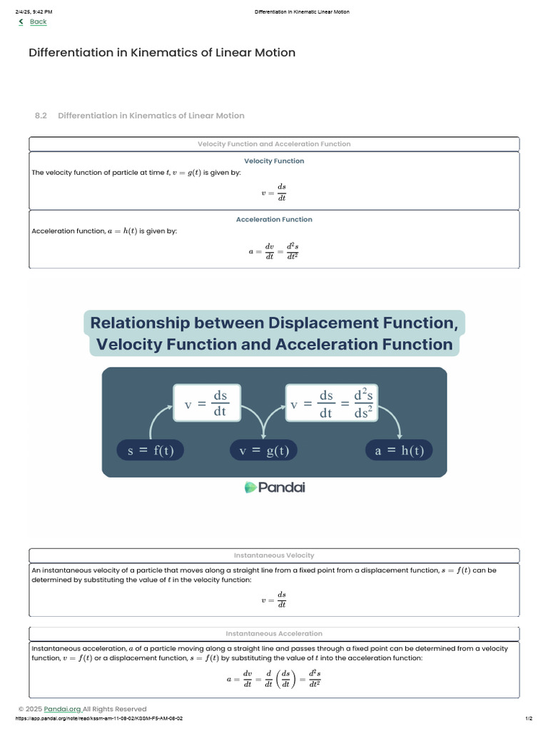 Differentiation in Kinematic Linear Motion | PDF | Acceleration | Kinematics