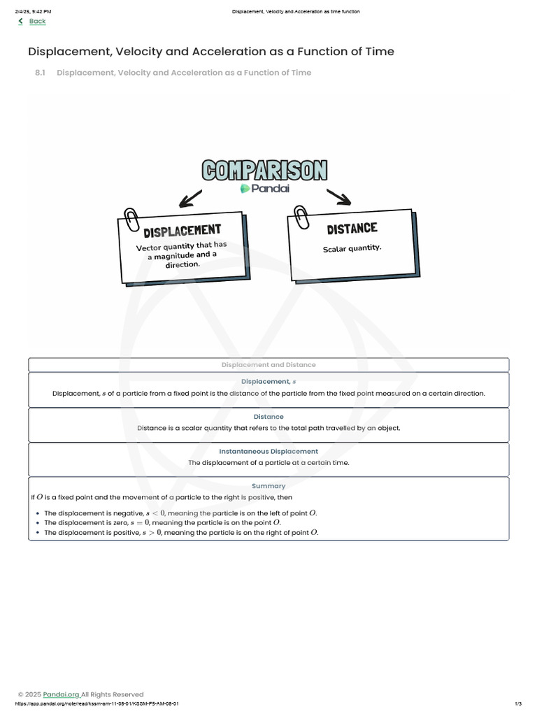 Displacement, Velocity and Acceleration As Time Function | PDF ...