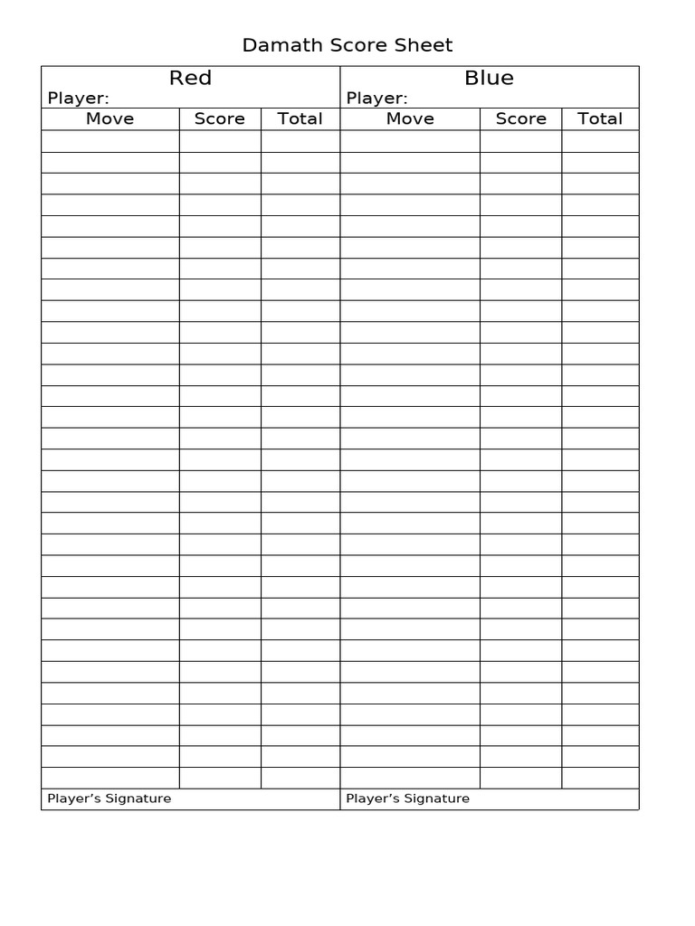 Damath Score Sheet | PDF