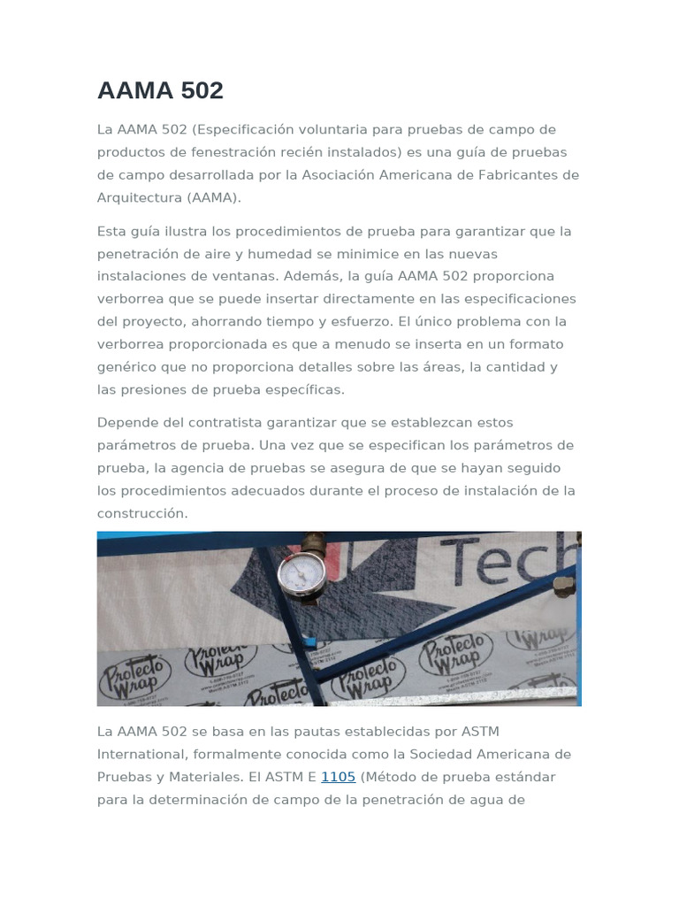 Norma AAMA 502 Explicación | PDF | Agua