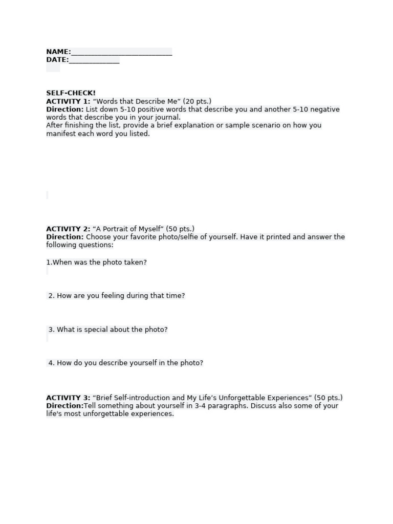 Self Check Activity | PDF