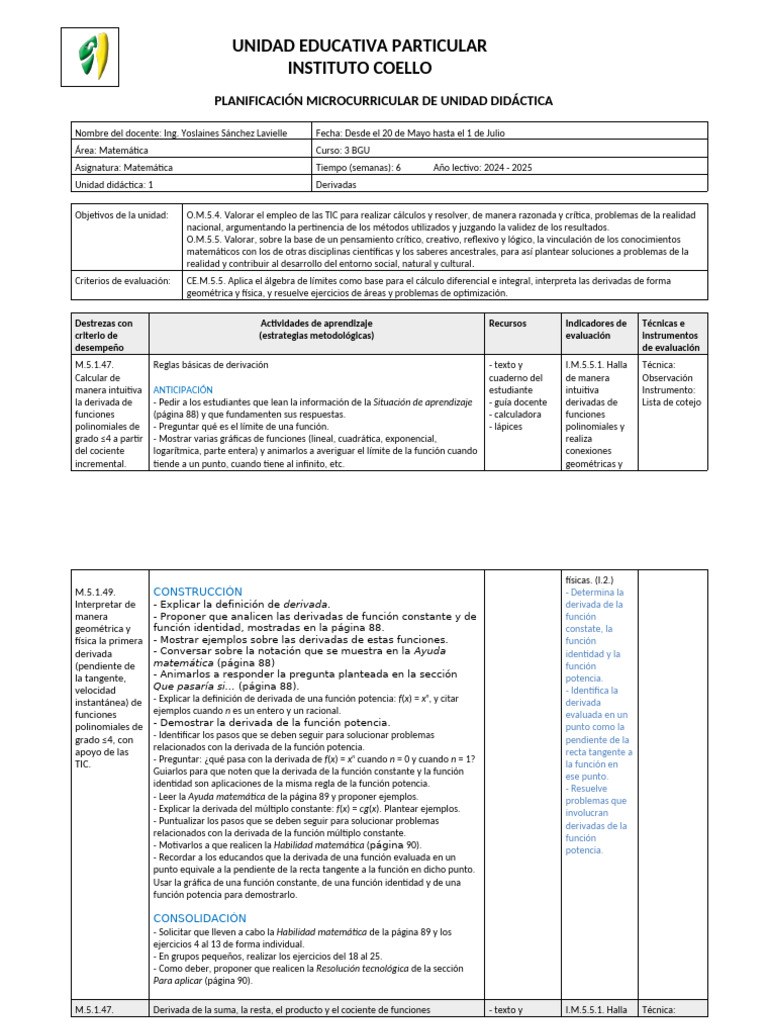 M3 Bach U3 Plan | PDF | Derivado | Trigonometría
