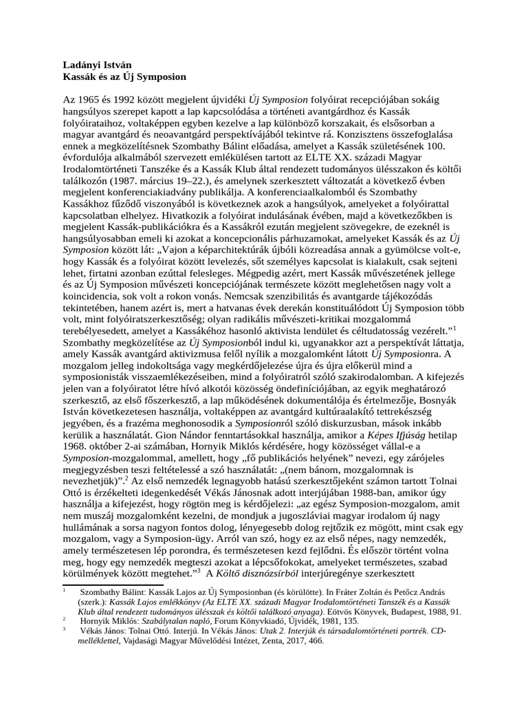 Ladányi_Kassák és az Új Symposion | PDF