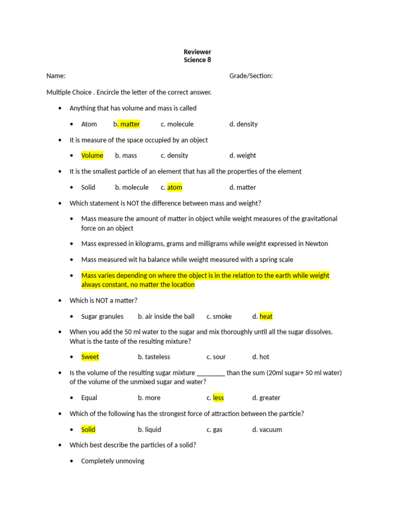 Science 8 Matter and Particle Quiz | PDF | Evaporation | Liquids