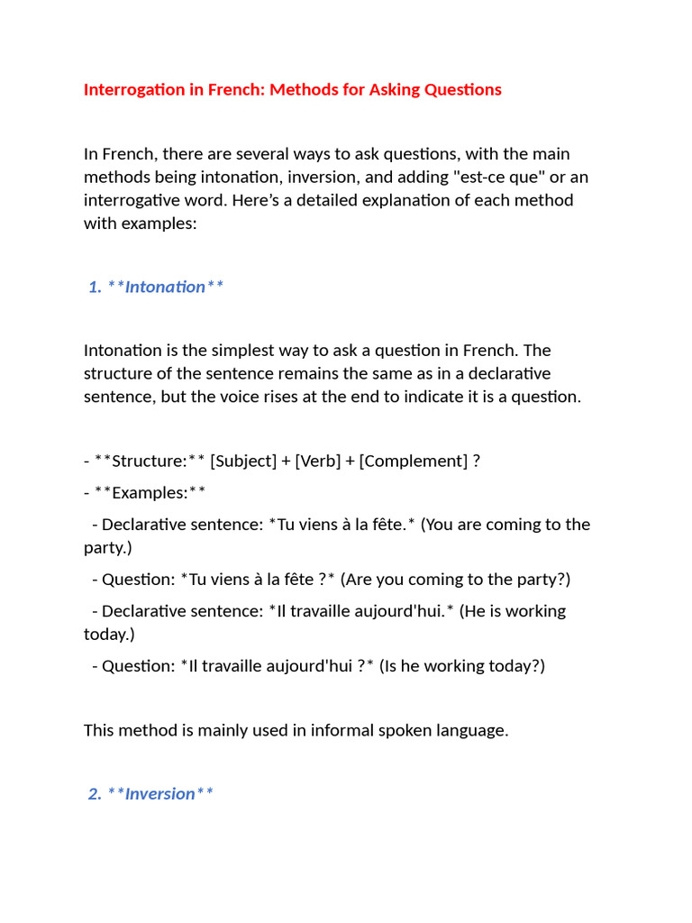 Interrogation in French | PDF | Question | Languages